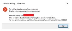 Remote Desktop Connection: an Authentication Error has Occurred